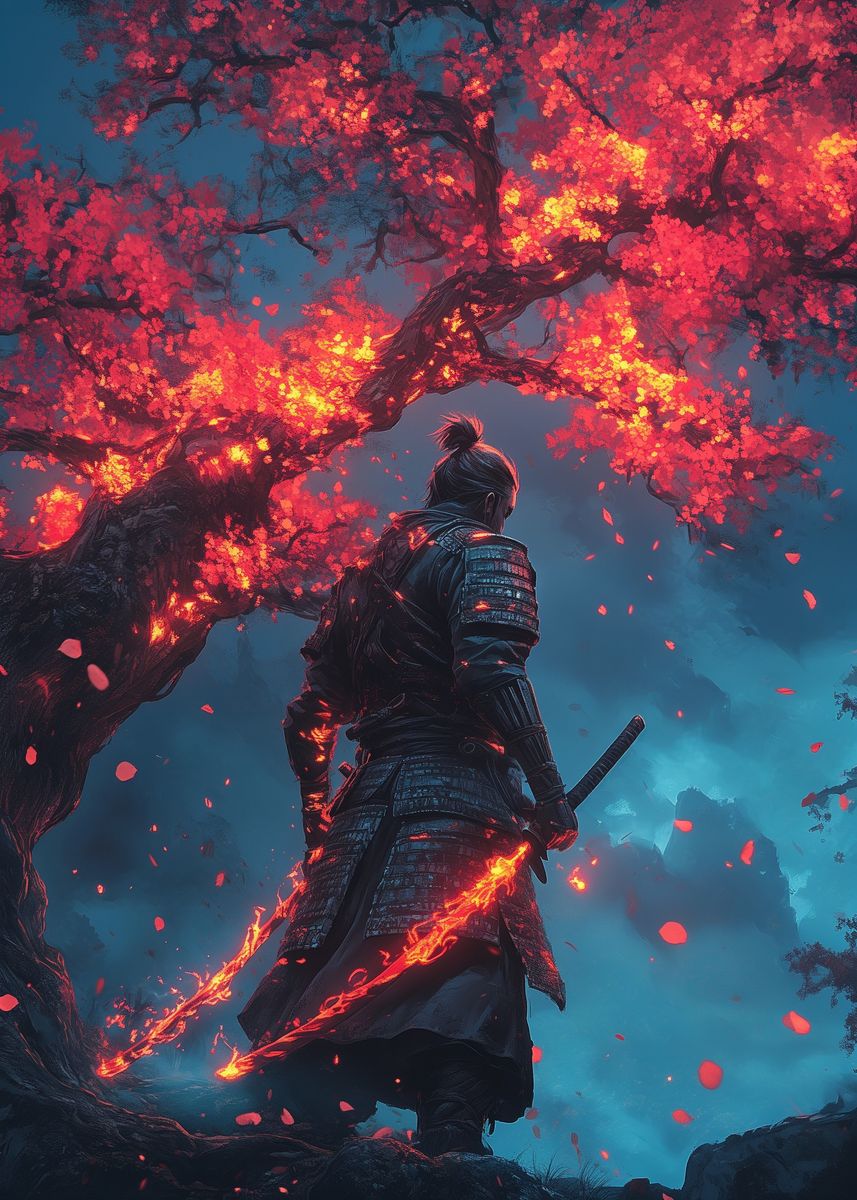 'Japan Samurai Flame Blades' Poster, picture, metal print, paint by ...