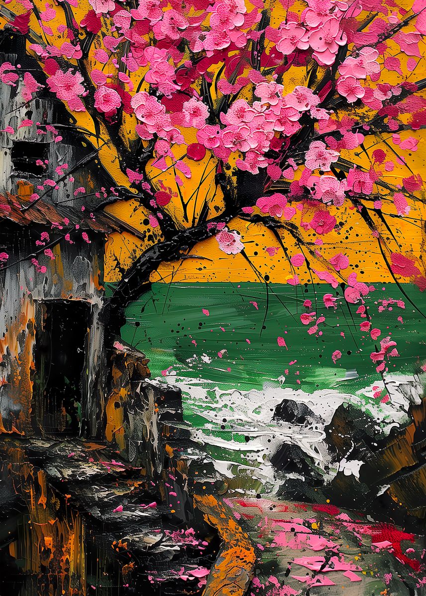 'Cherry Blossom Poison Lake' Poster, picture, metal print, paint by ...