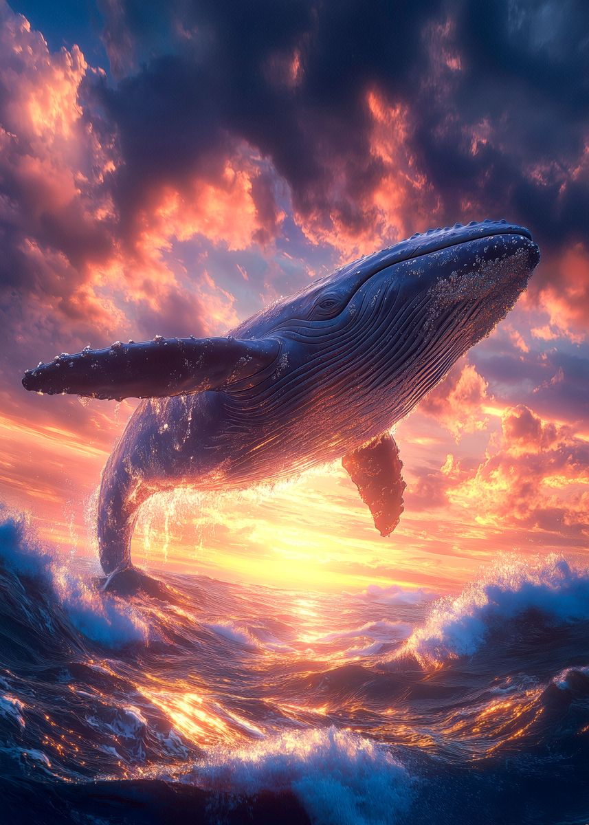 'Sunset Whale' Poster, picture, metal print, paint by The creative Hub ...