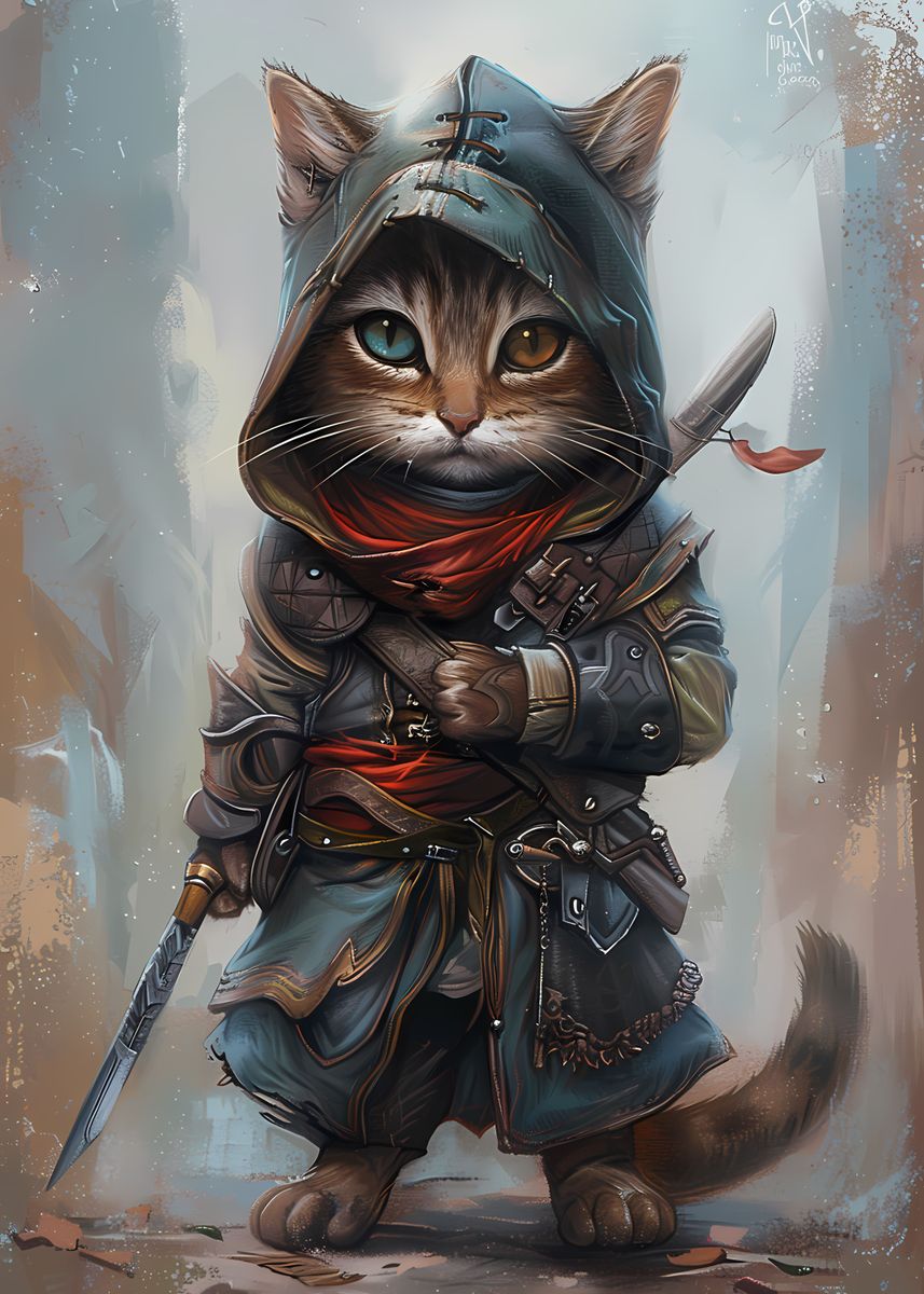 'Cute Assassins Chibi Cat ' Poster, picture, metal print, paint by ...