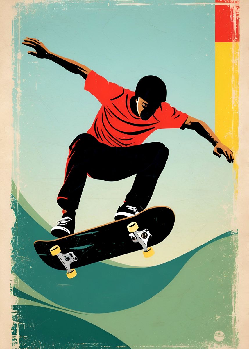 'Retro Skateboard Print' Poster, picture, metal print, paint by Michael ...