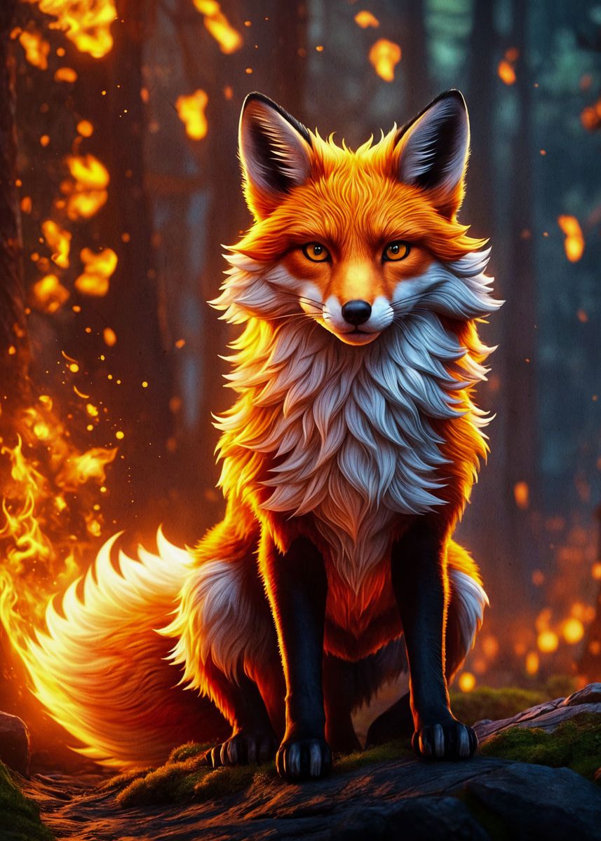 'Fire Fox' Poster, picture, metal print, paint by Titan Art | Displate