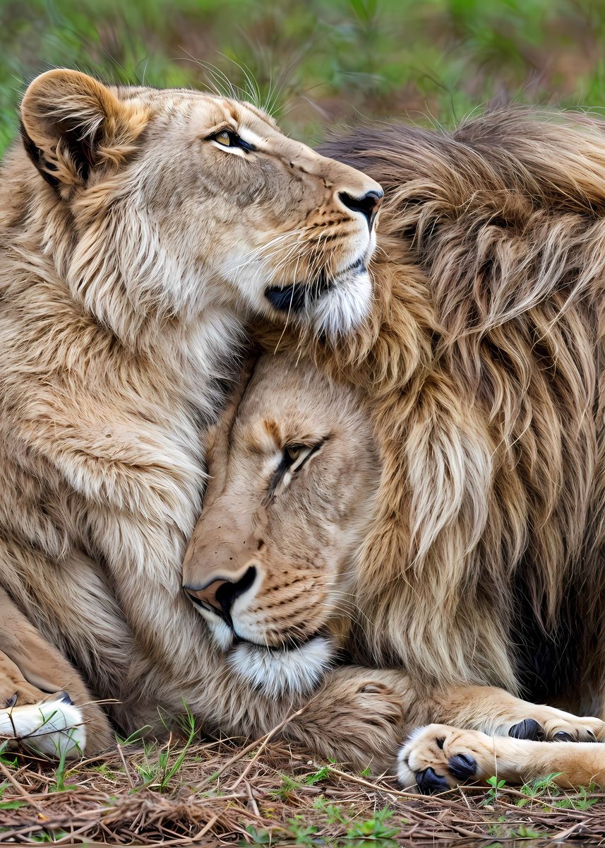 'sweet lioness and lion' Poster, picture, metal print, paint by Zeeshan ...
