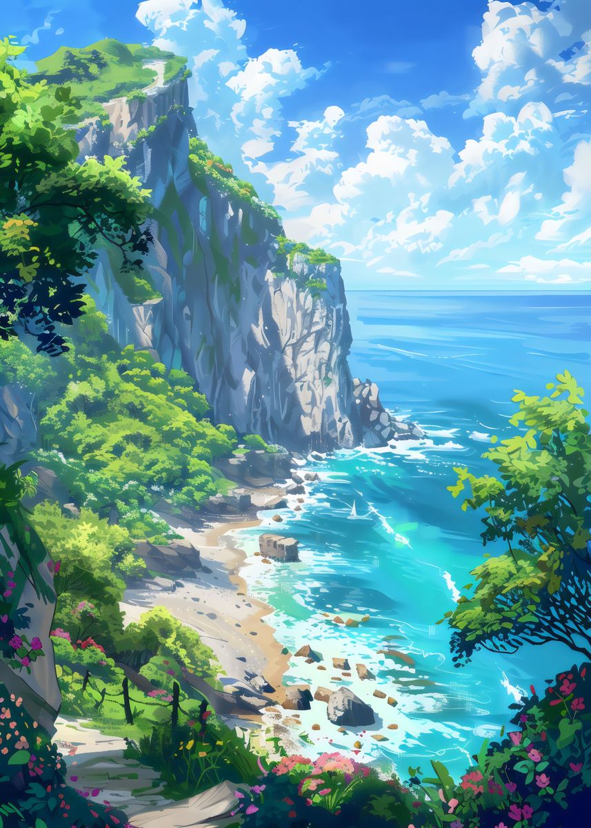 'Cliffside Ocean View' Poster, picture, metal print, paint by Silvie ...