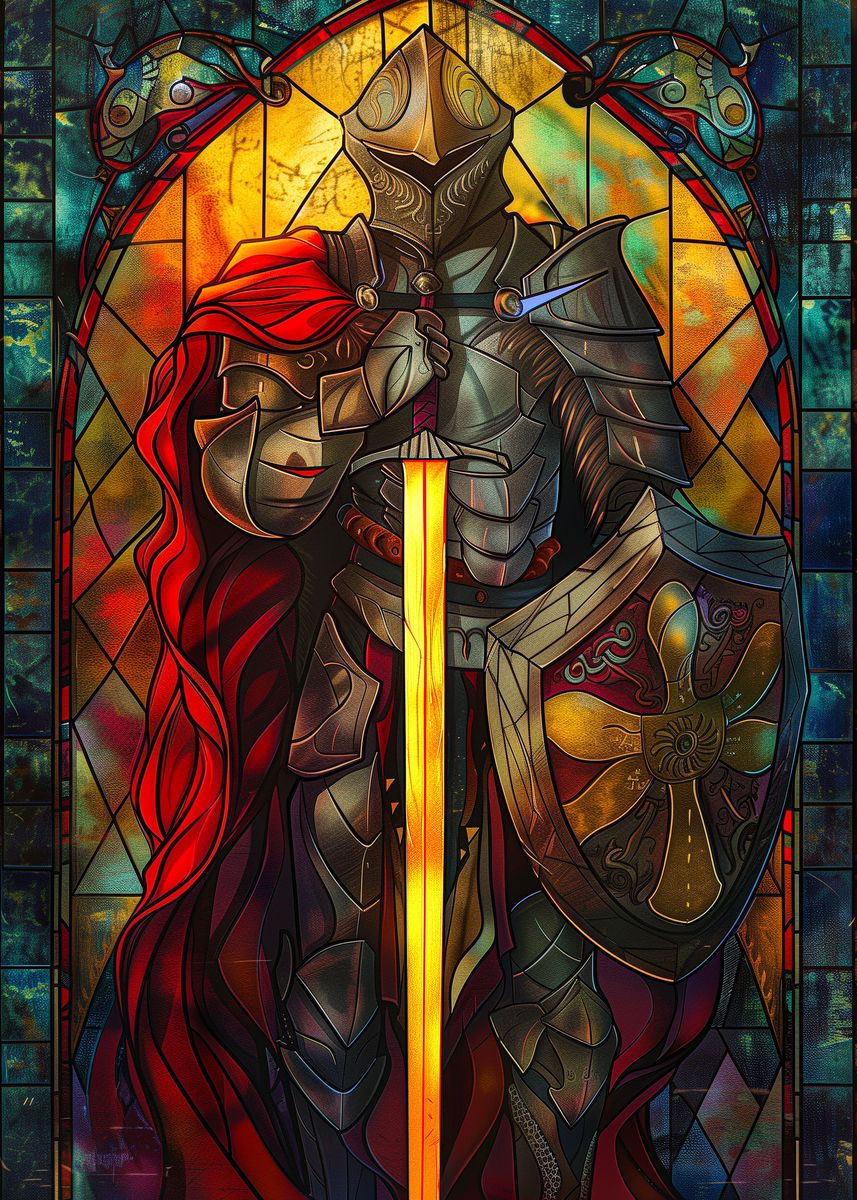 'Knight Warrior Stain Glass' Poster, picture, metal print, paint by ...