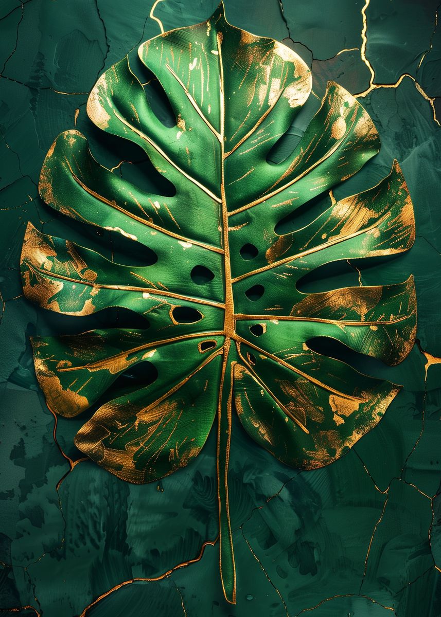 'Emerald Green Monstera' Poster, picture, metal print, paint by ...