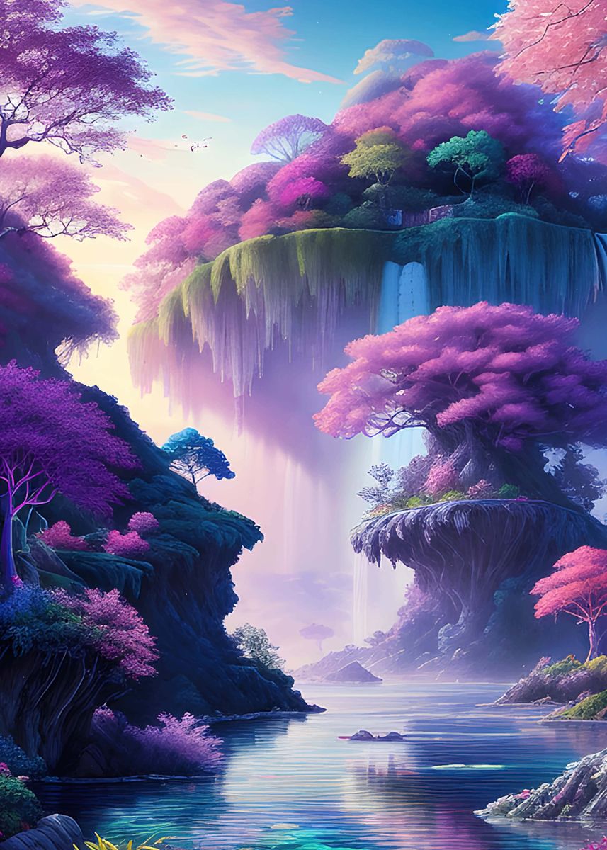 'Colorful Fantasy Landscape' Poster, picture, metal print, paint by ...