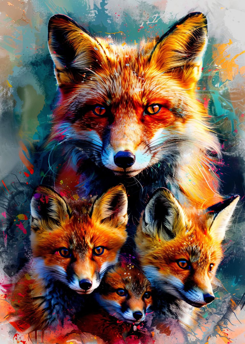 'Fox Family' Poster, picture, metal print, paint by Dao Thuan | Displate