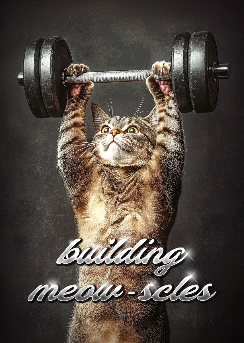 'Funny Cat Lifting Gym Bro' Poster, picture, metal print, paint by Vars ...