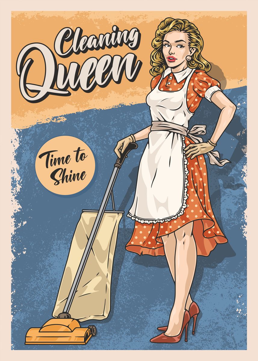 'Cleaning Queen Girl Pin Up' Poster, picture, metal print, paint by ...