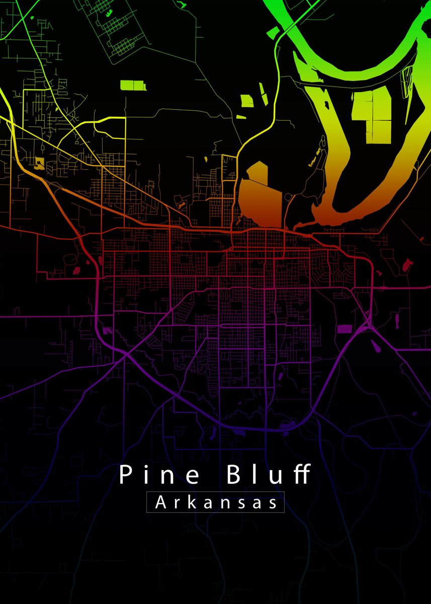 'Pine Bluff Arkansas Map' Poster, picture, metal print, paint by Robin Niemczyk | Displate