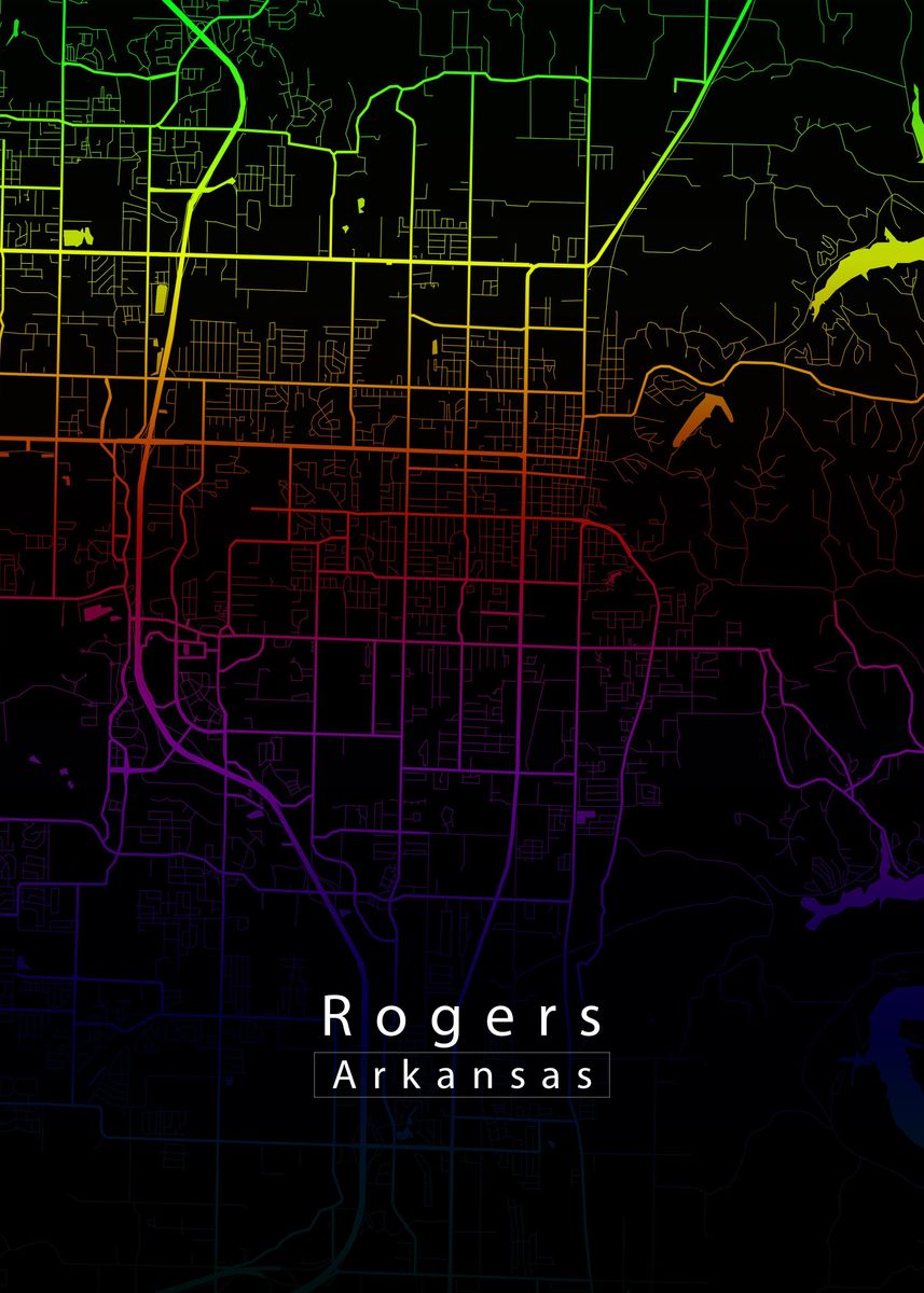 'Rogers Arkansas Map' Poster, picture, metal print, paint by Robin ...