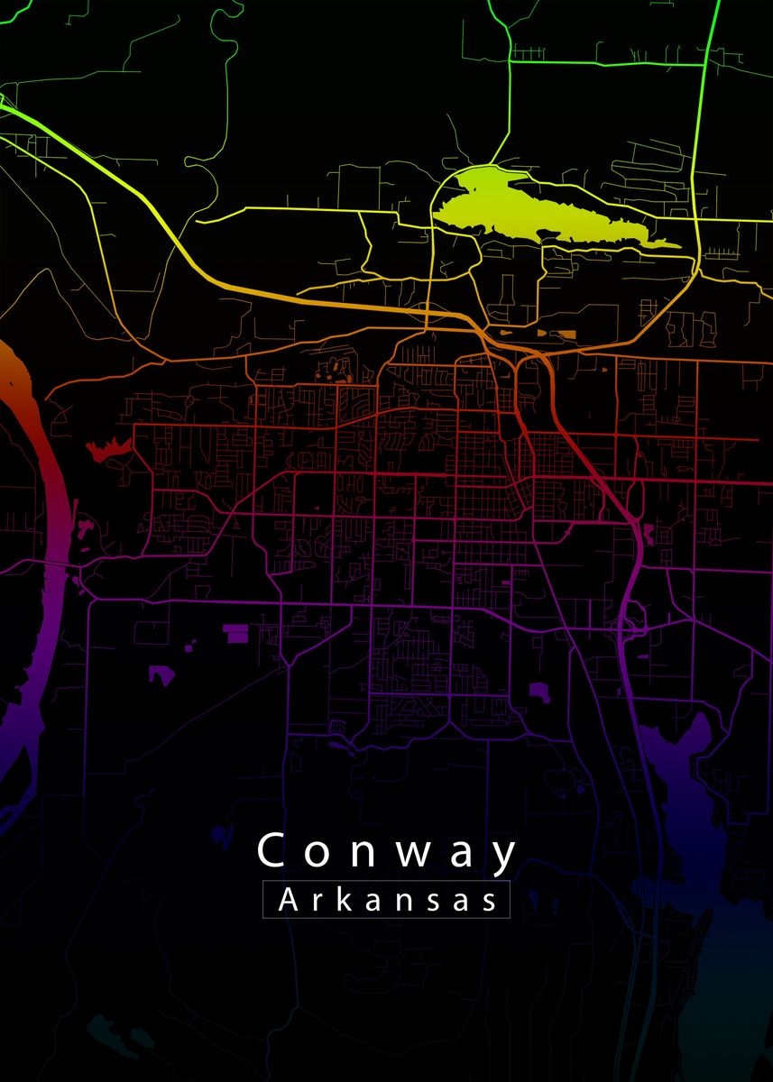 'Conway Arkansas City Map' Poster, picture, metal print, paint by Robin ...