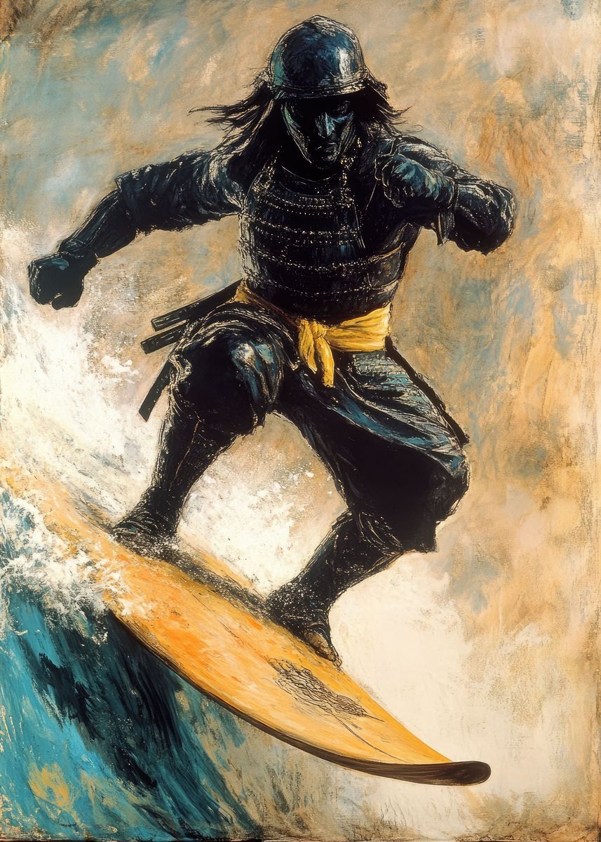 'samurai surfing' Poster, picture, metal print, paint by Rachanin ...
