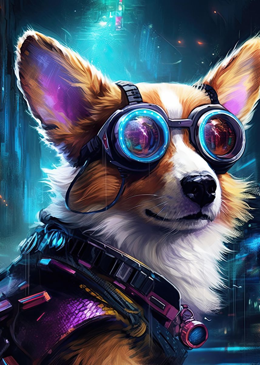 'Corgi Cyberpunk' Poster, picture, metal print, paint by PetPrints | Displate