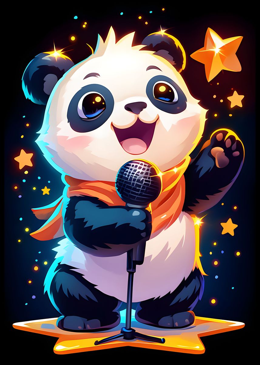 'Epic Panda Star Singer' Poster, picture, metal print, paint by ...