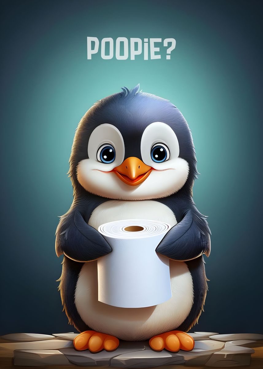 'Poopie Penguin' Poster, picture, metal print, paint by Chris | Displate
