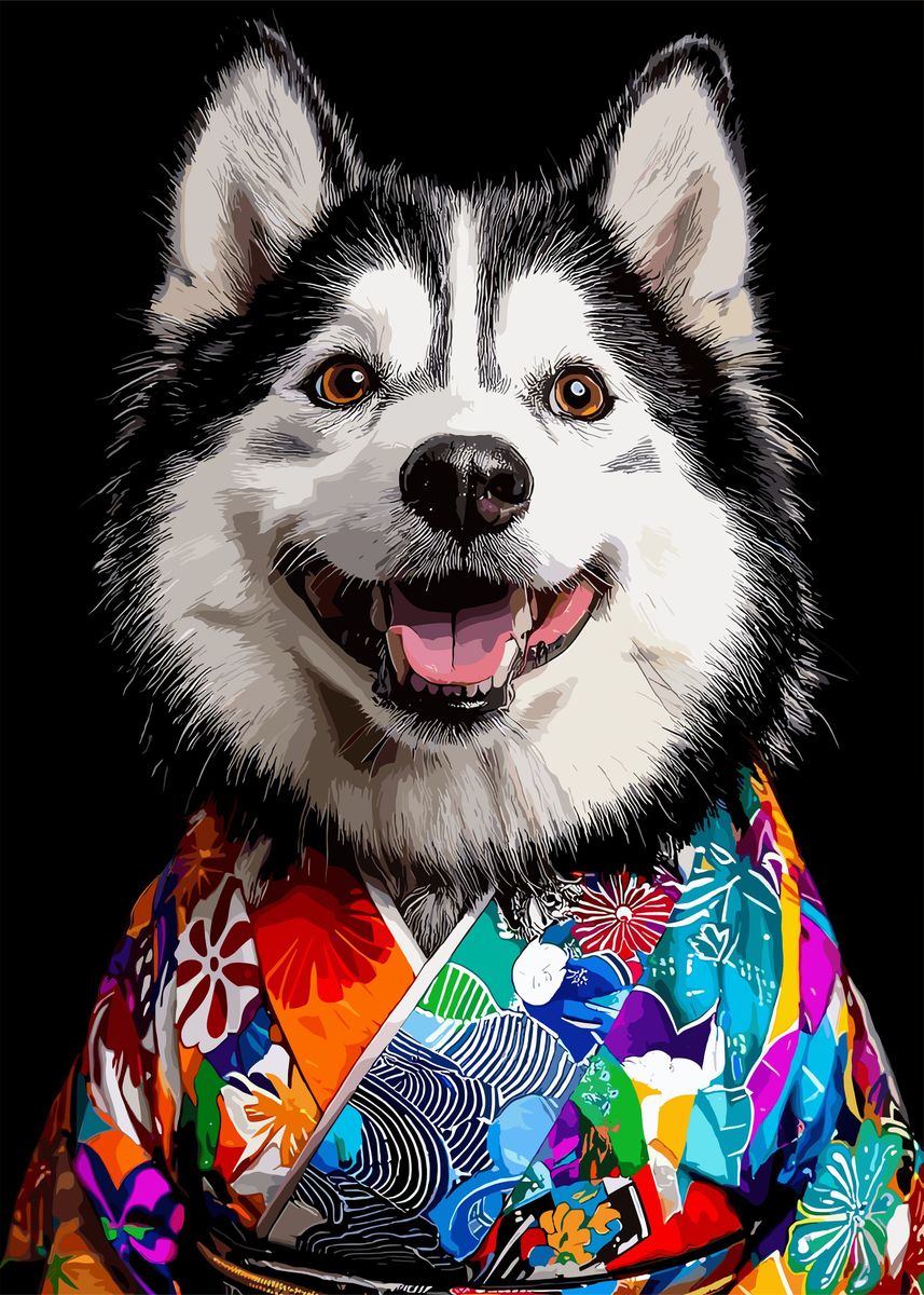 'Kimono Dog' Poster, picture, metal print, paint by Erick Sato | Displate