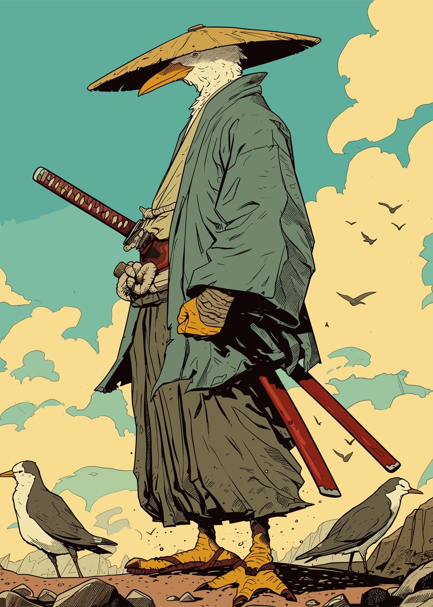 'Birds Samurai' Poster, picture, metal print, paint by Coffee Design ...
