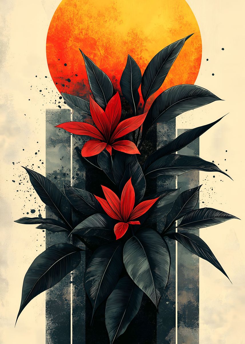 'Red Flower Vintage' Poster, picture, metal print, paint by Wisnu ...