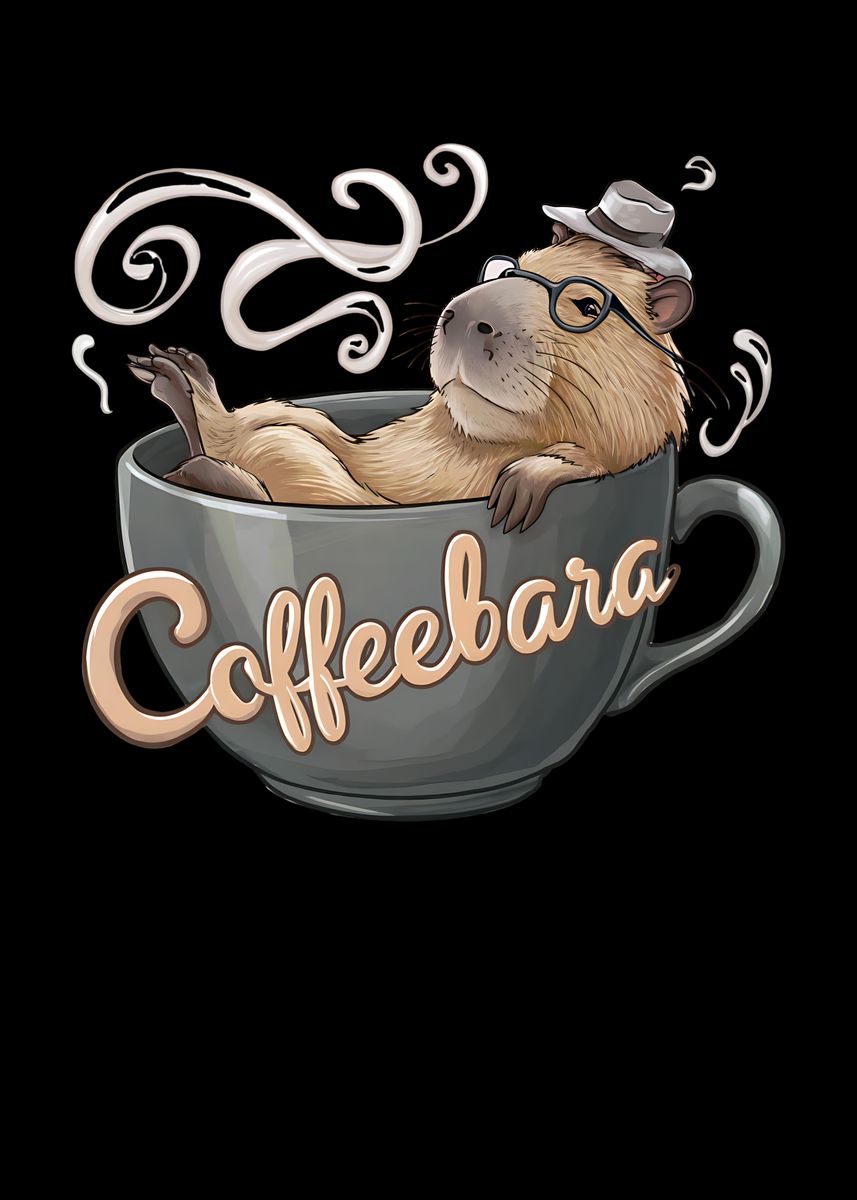 'Capybara Coffee Drinker' Poster, picture, metal print, paint by ...