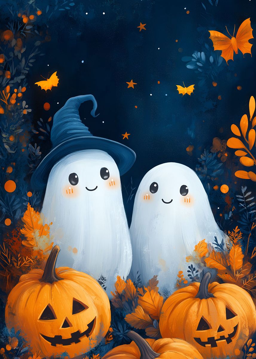 'Cute Ghost Halloween' Poster, picture, metal print, paint by Wisnu ...