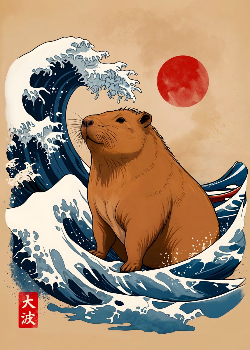 'Great Wave Of Capybara' Poster, picture, metal print, paint by Illust ...