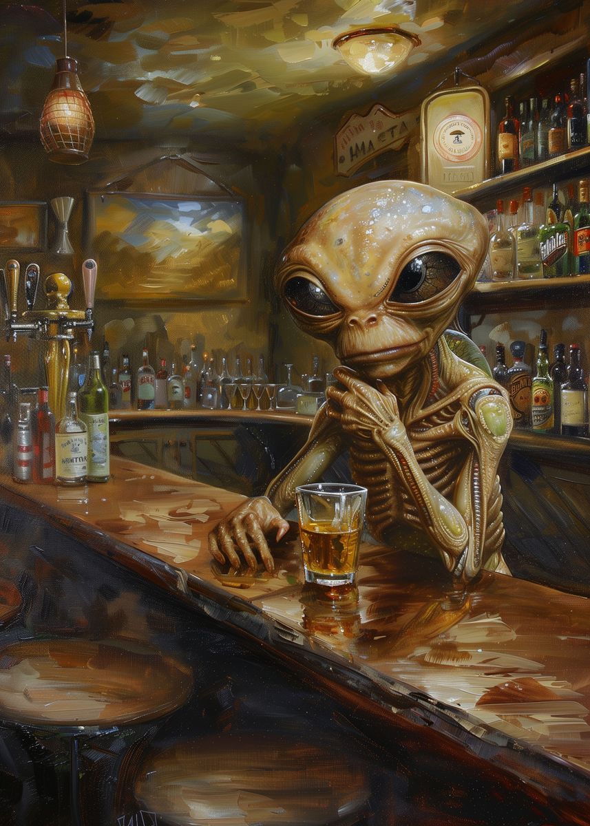 'Alien Irish Pub' Poster, picture, metal print, paint by Eline | Displate