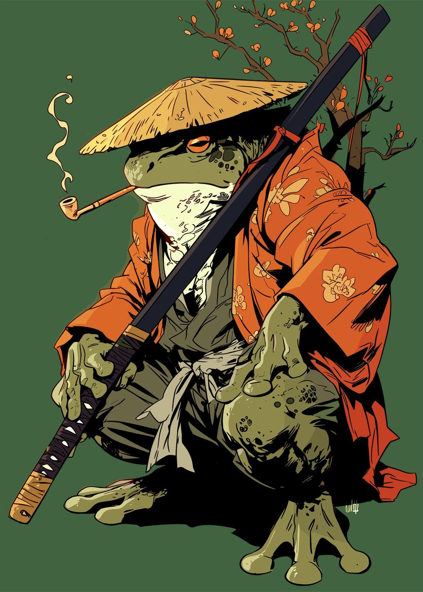 'Frog Samurai' Poster, picture, metal print, paint by Coffee Design ...