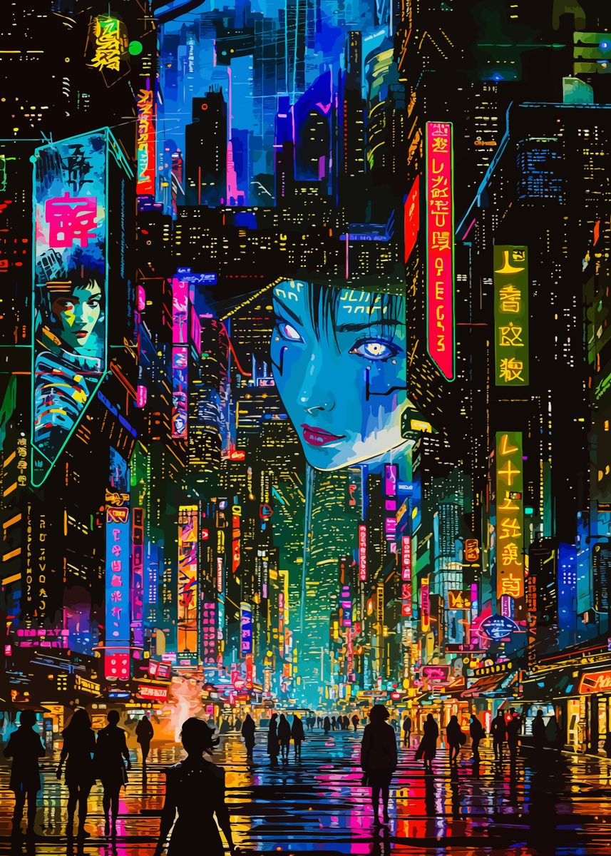 'Japan Night Cyberpunk' Poster, picture, metal print, paint by Black ...