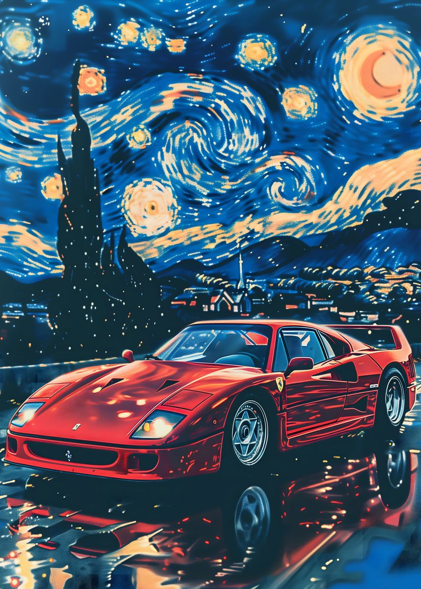 'Ferrari F40 Starry Night' Poster, picture, metal print, paint by Mose ...