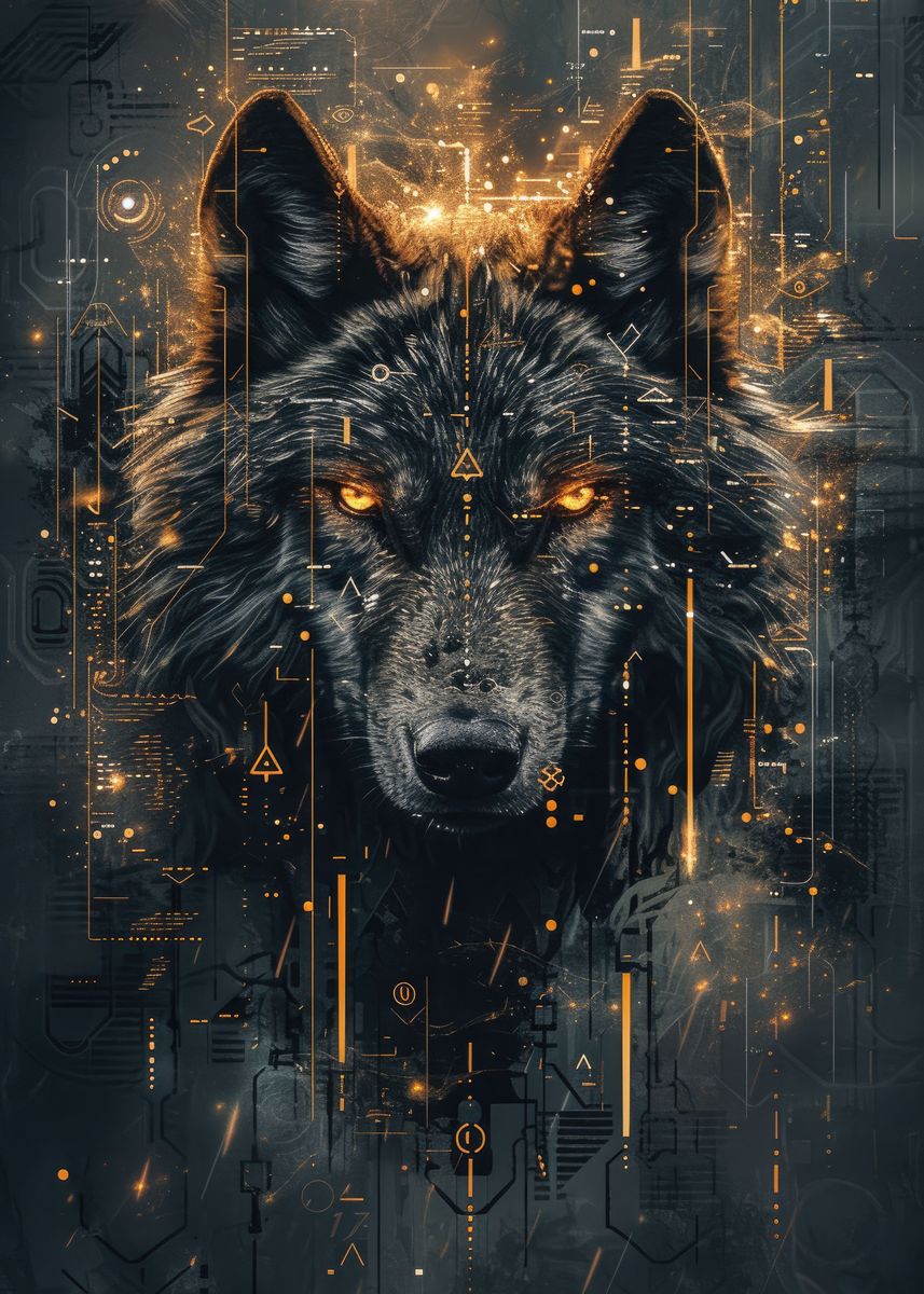'Black And Gold Wolf' Poster, picture, metal print, paint by Senja ...