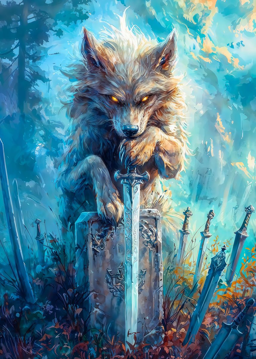 'Wolf in Graveyard' Poster, picture, metal print, paint by Hako | Displate