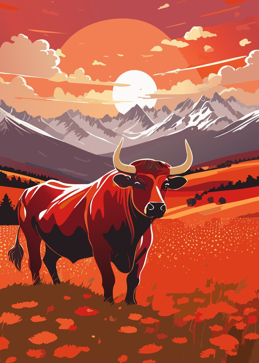 'Bull' Poster, picture, metal print, paint by Greg | Displate