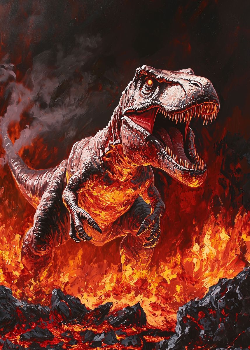 'TRex in Fiery Lava' Poster, picture, metal print, paint by Tollaru ...