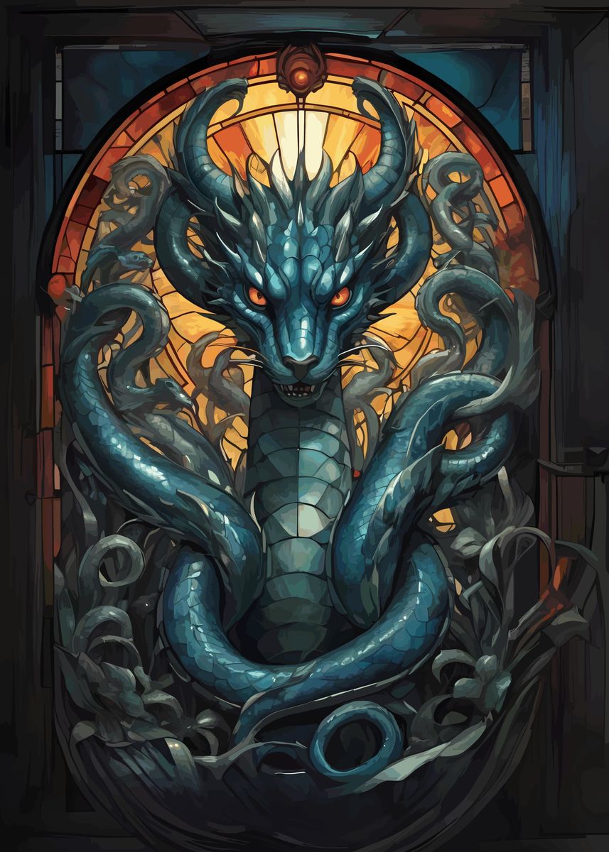 'Hydra Head Myth Animal' Poster, picture, metal print, paint by ...