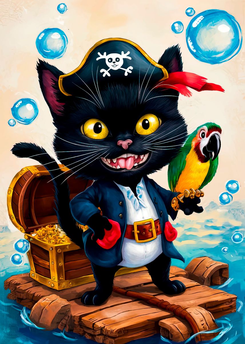 'Pirate Cat Adventure' Poster, picture, metal print, paint by ...