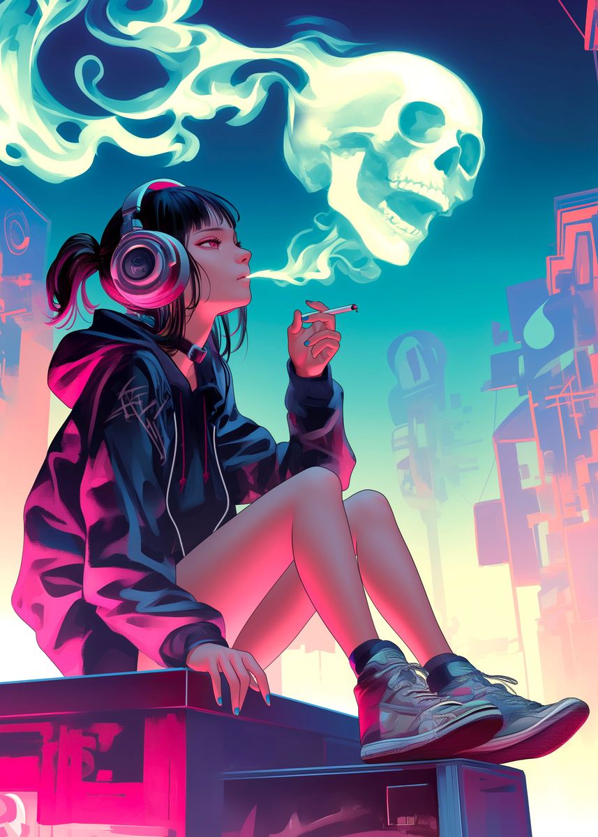 'Cute Girl Smoking' Poster, picture, metal print, paint by Avalon ...