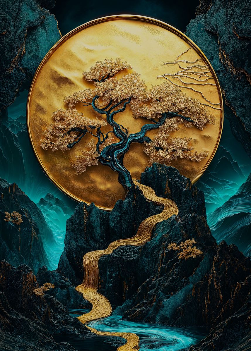 'Abstract Kintsugi Tree' Poster, picture, metal print, paint by ...