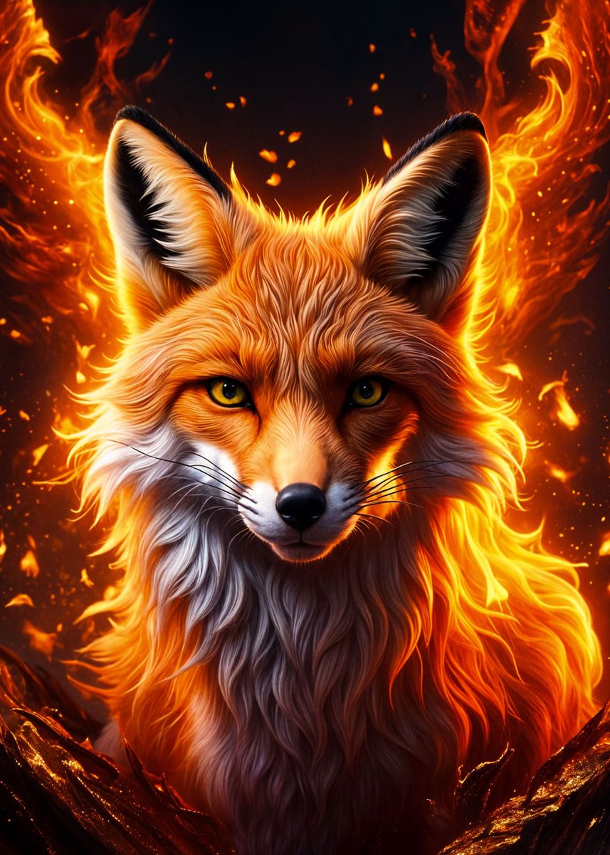 'Fire Fox' Poster, picture, metal print, paint by Titan Art | Displate