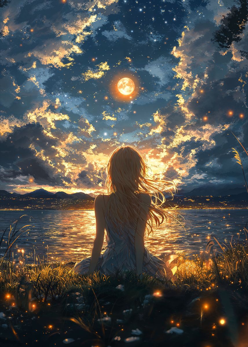 'celestial girl under moon' Poster, picture, metal print, paint by Adel ...