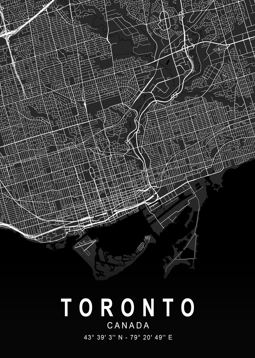 'Toronto Dark Map' Poster, picture, metal print, paint by DesignerMind ...