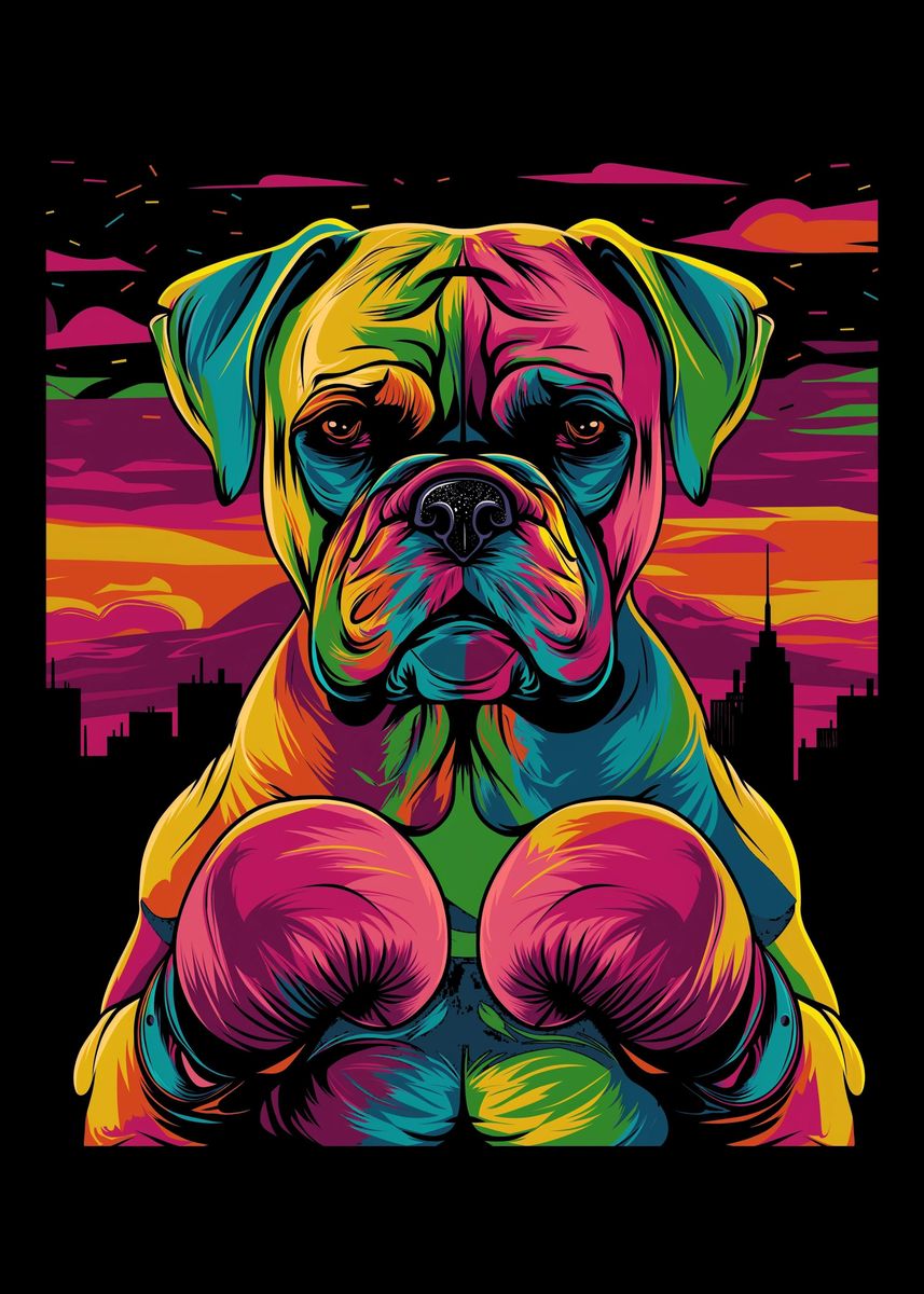 'Boxer Boxing Bulldog Dog' Poster, picture, metal print, paint by ...