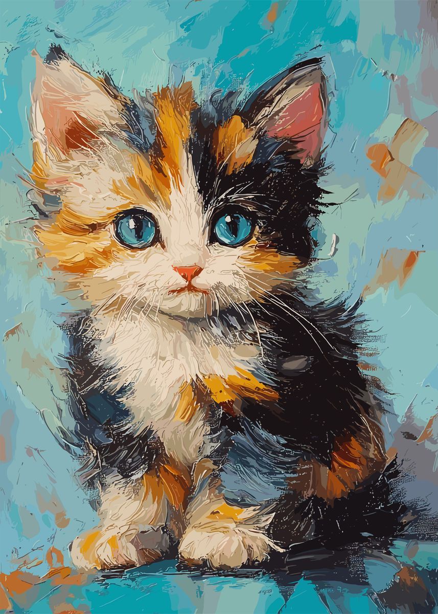'Cute Paint Cat' Poster, picture, metal print, paint by Erick Sato ...
