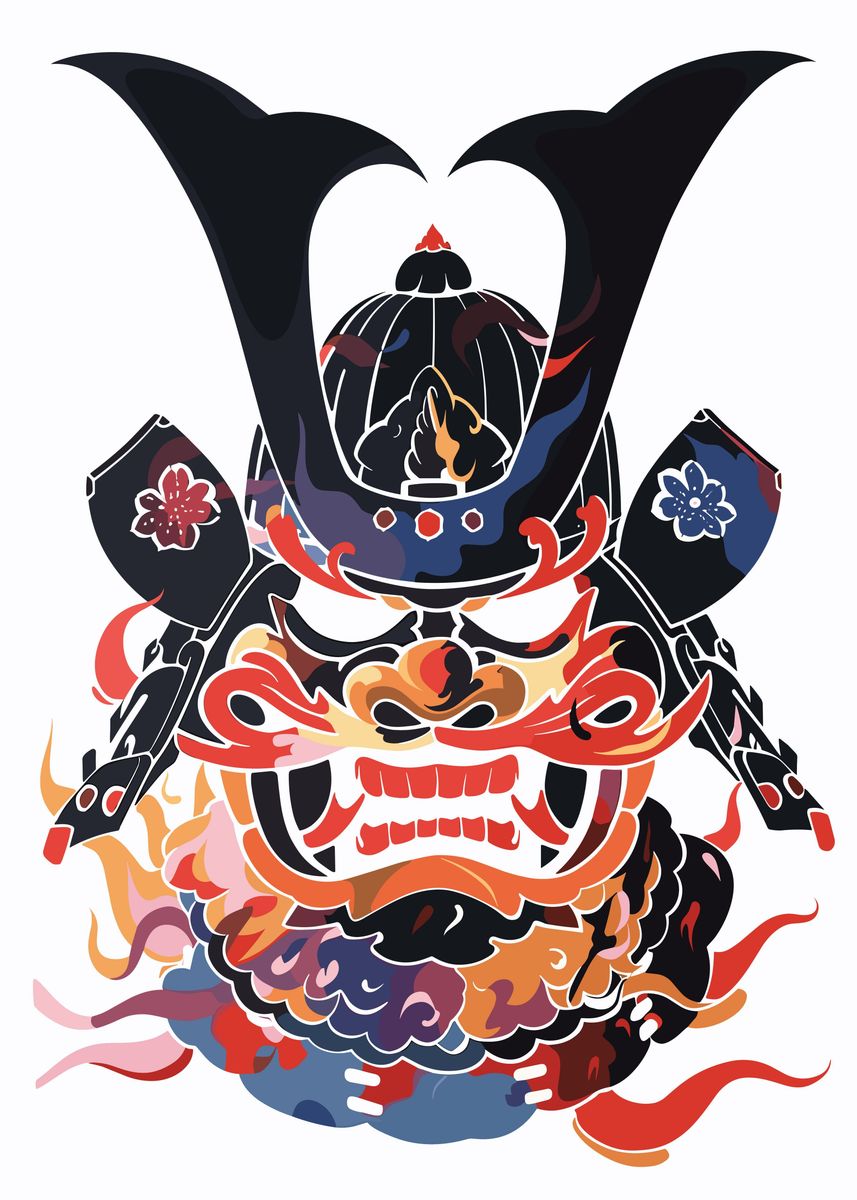 'Oni Samurai Retro Japanese' Poster, picture, metal print, paint by Kai ...