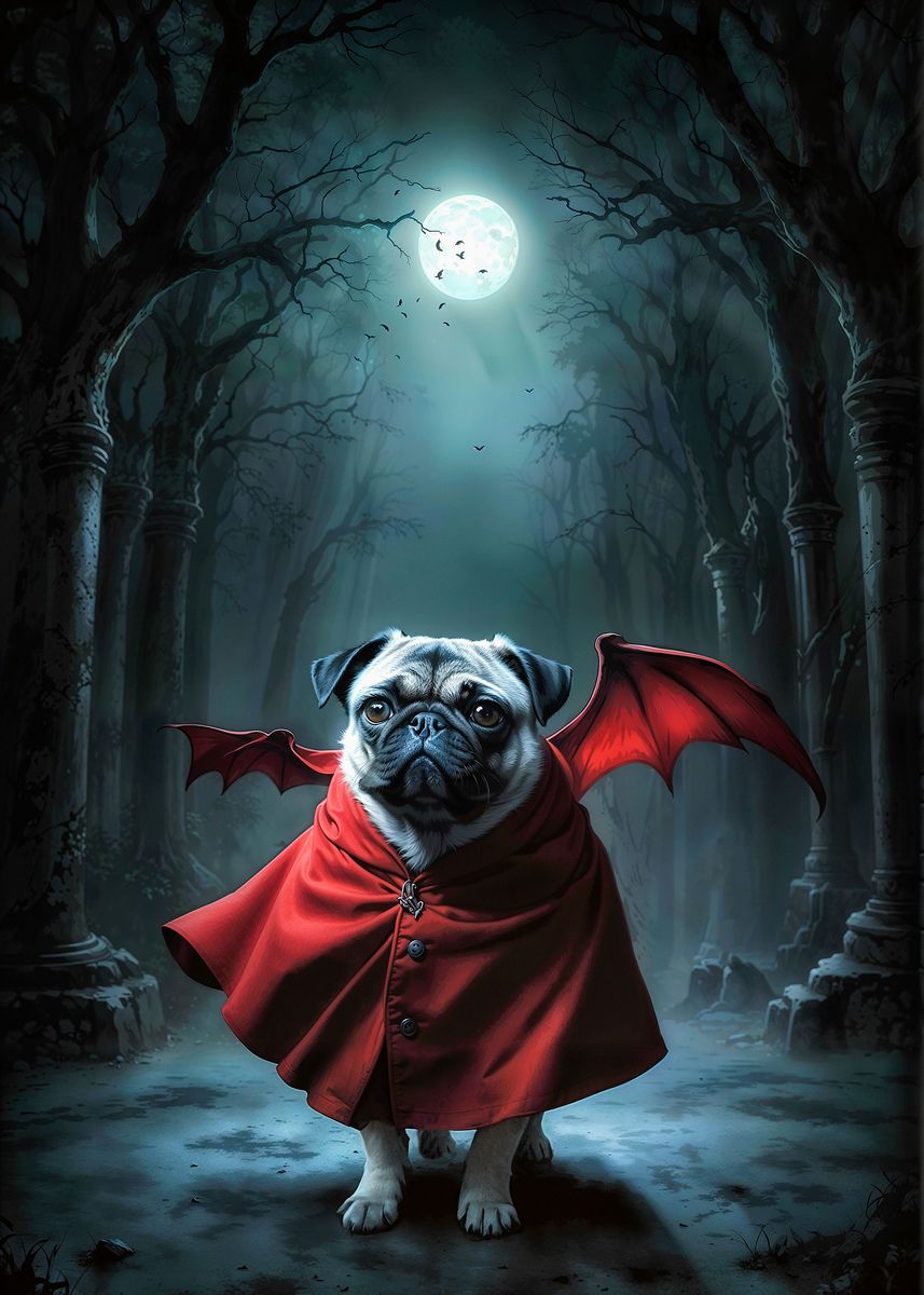 'Grumpy Pug Vampire' Poster, picture, metal print, paint by Alice White ...