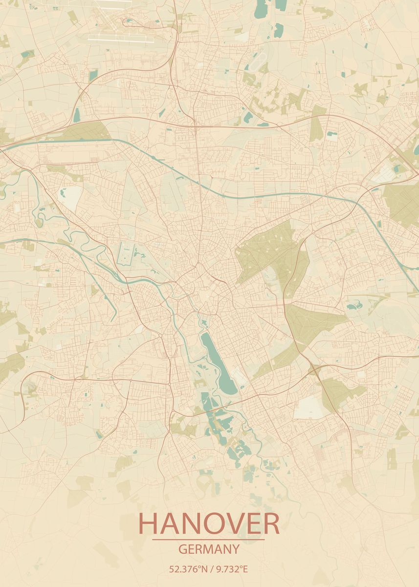 'Hanover Germany City Map' Poster, picture, metal print, paint by Wall ...