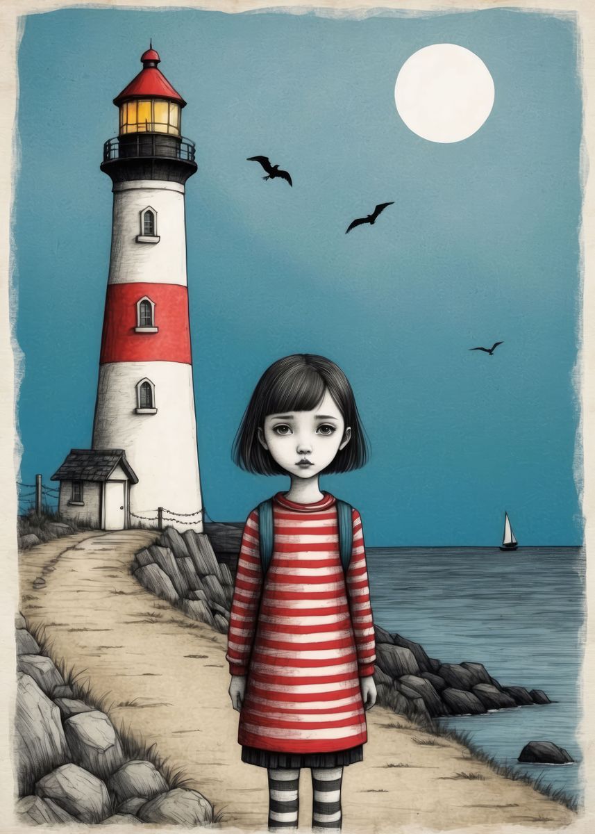 'The Girl at the Lighthouse' Poster, picture, metal print, paint by ...