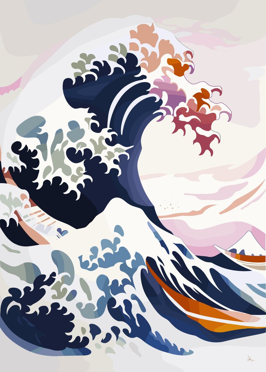 'Great Wave Retro Japanese' Poster, picture, metal print, paint by Kai ...