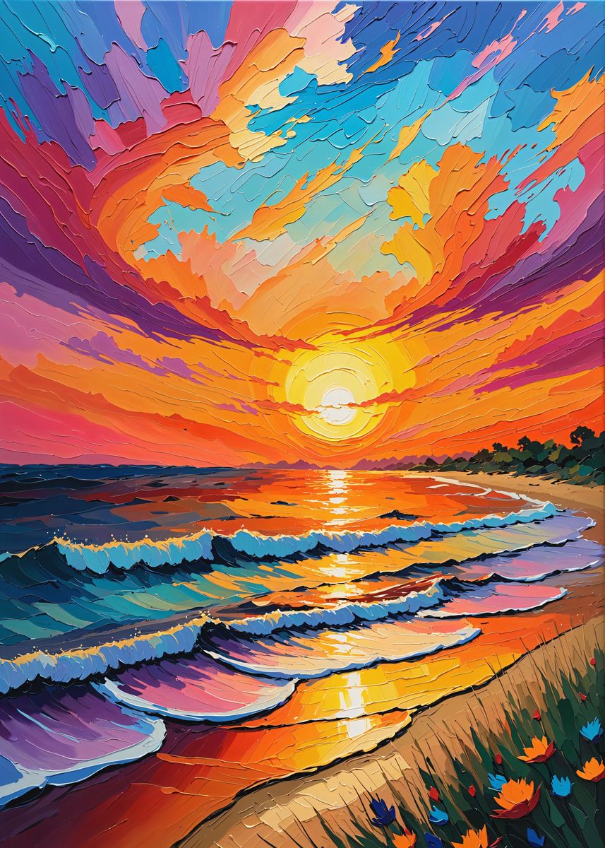 'Stunning Beach Sunset' Poster, picture, metal print, paint by City Map ...